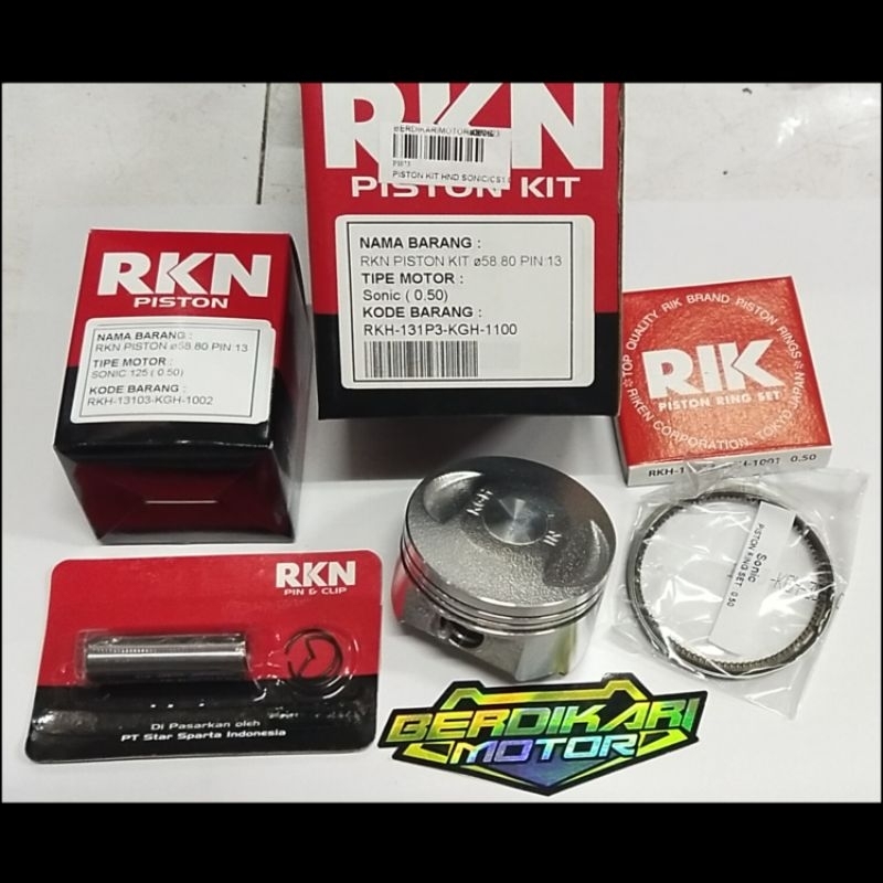 Jual PISTON KIT RKN HONDA SONIC 125,CS1 OV STD-200 PIN13 STD(58), 50(58 ...