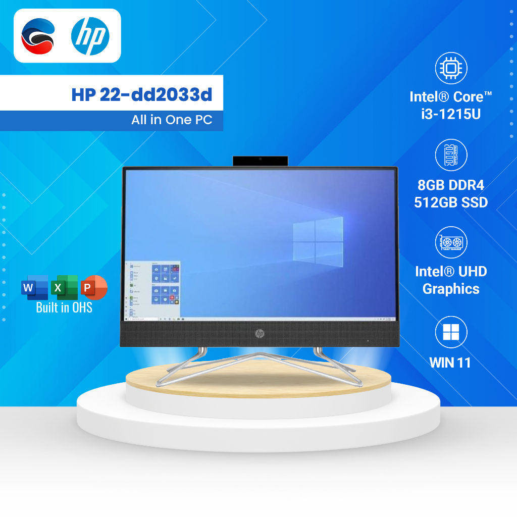 Jual HP PC AIO 22 DD2033D Core i3 1215U 8GB 512GB SSD Win 11 OHS Black | Shopee Indonesia