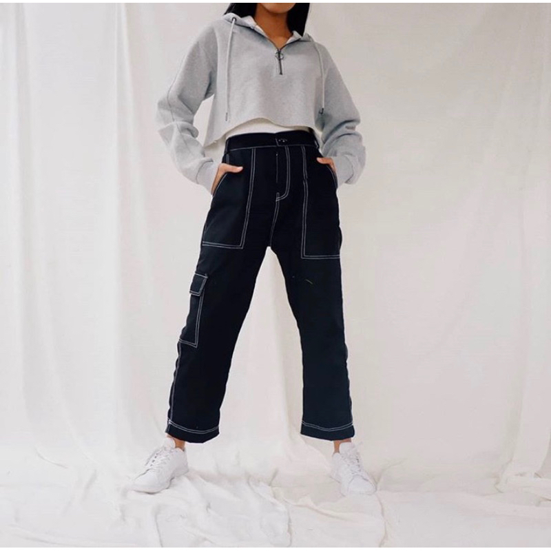Jual LISA CARGO PANTS BLACK | CELANA CARGO WANITA LIST PANTS | CELANA ...