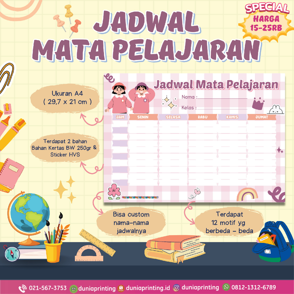 Jual Poster Jadwal Mata Pelajaran / Schedule Class / Poster Pelajaran | Shopee Indonesia