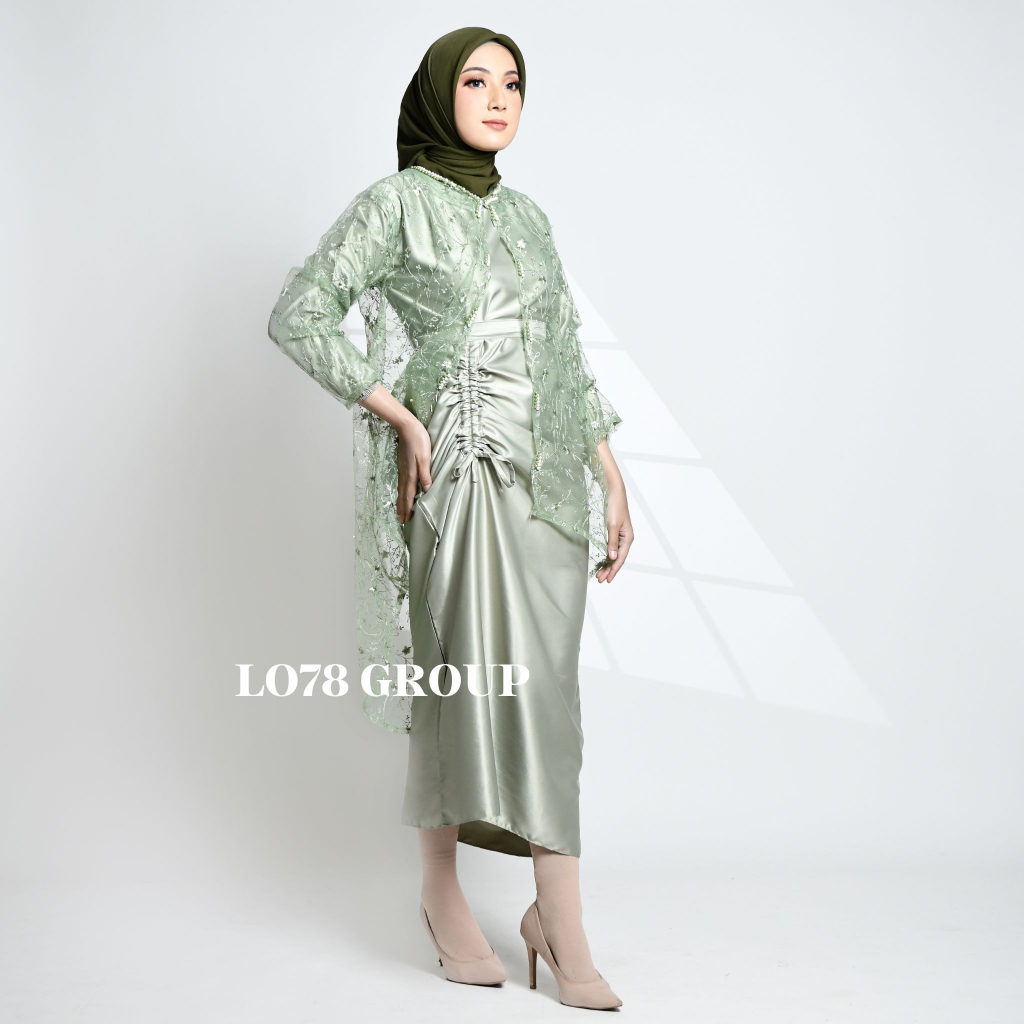 Jual READY JUMBO XXL - GAMIS SAGE GREEN MAUVE AGHNIA SATIN SILK DRESS 2 ...