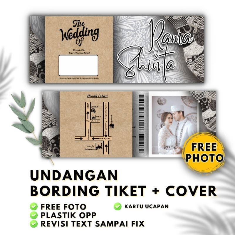 Jual Undangan Pernikahan model tiket viral tema batik simple murah ...