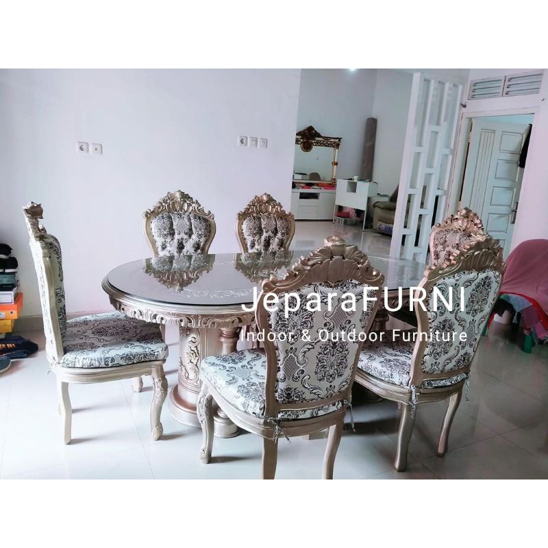 Jual MEJA MAKAN UKIR 6 KURSI KAYU JATI JEPARA | Shopee Indonesia