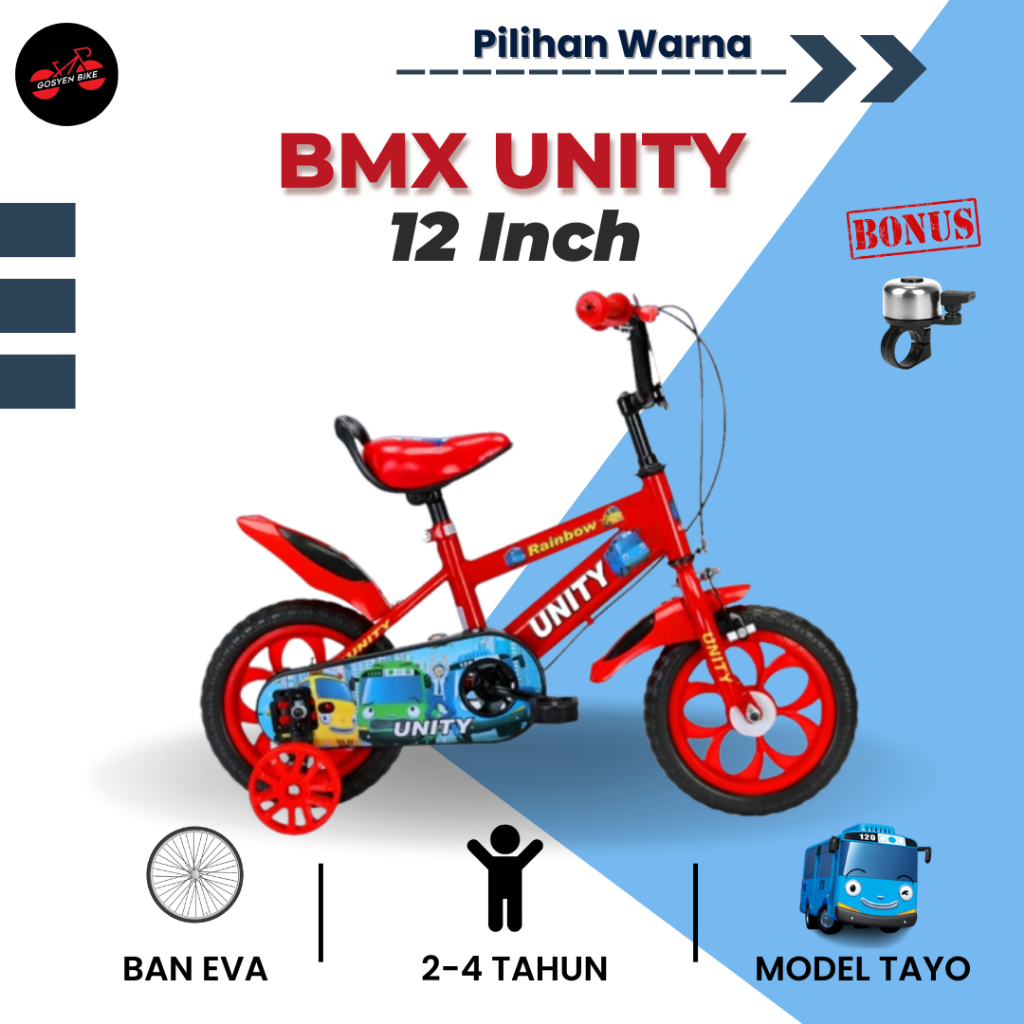 Jual Sepeda Anak BMX 12 Inch Unity Tayo Bus Rainbow Ban Eva | Shopee Indonesia