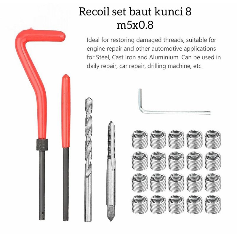 Jual recoil set recoil baut kunci 8 m5x0.8 alat reparasi baut slek dol ...