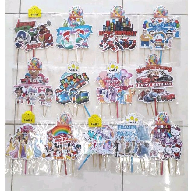 Jual Topper Kue Kertas HBD Karakter/Hiasan Dekorasi Kue Kertas/Topper ...