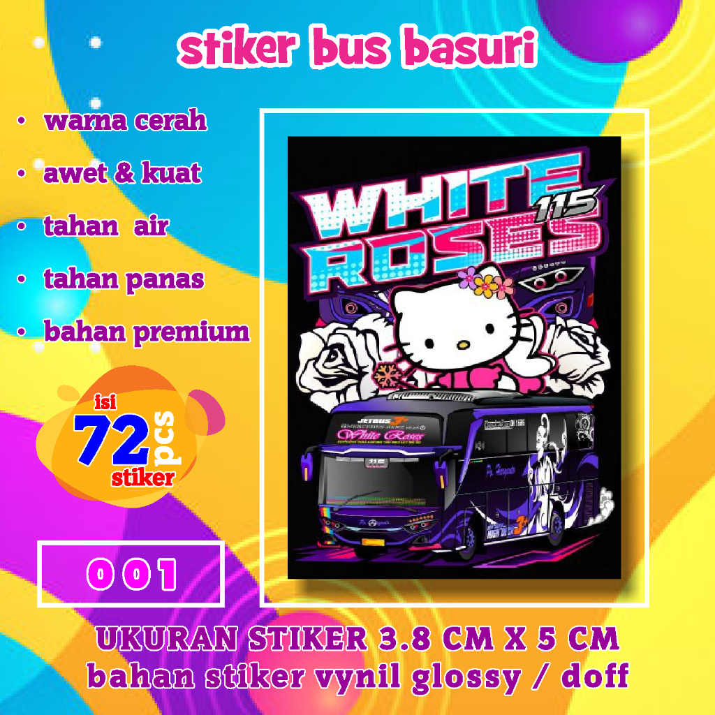 Jual stiker bus basuri white roses hello kitty [001] warna cerah kuat ...