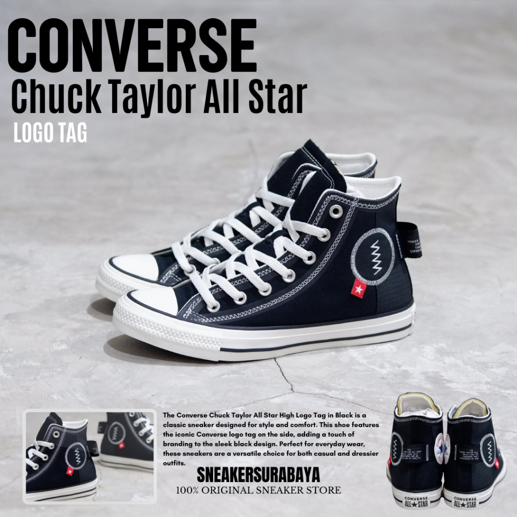Jual CONVERSE CHUCK TAYLOR ALL STAR HI LOGO TAG BLACK | Shopee Indonesia