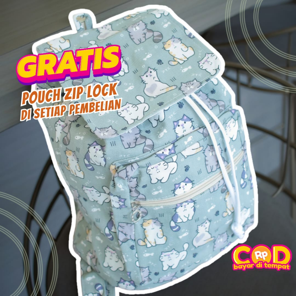Jual RANSEL SERUT KUCING HIJAU SAGE // taskanvasbdg - tas kanvas ...