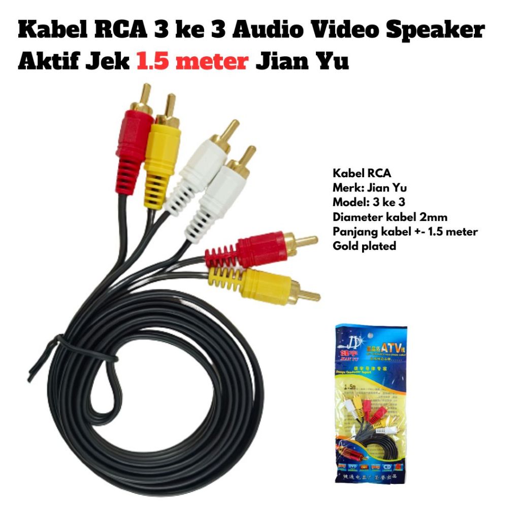 Jual Kabel RCA 3 ke 3 Audio Video Speaker Aktif Jek 1.5 meter Jian Yu | Shopee Indonesia