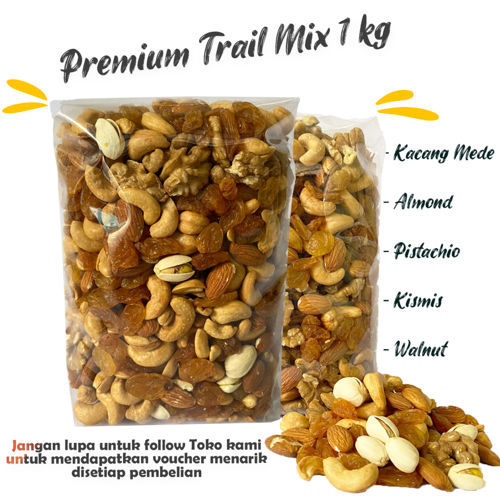 Jual Trail mix premio walnut almond kacang mede kismis pistachio gold ...