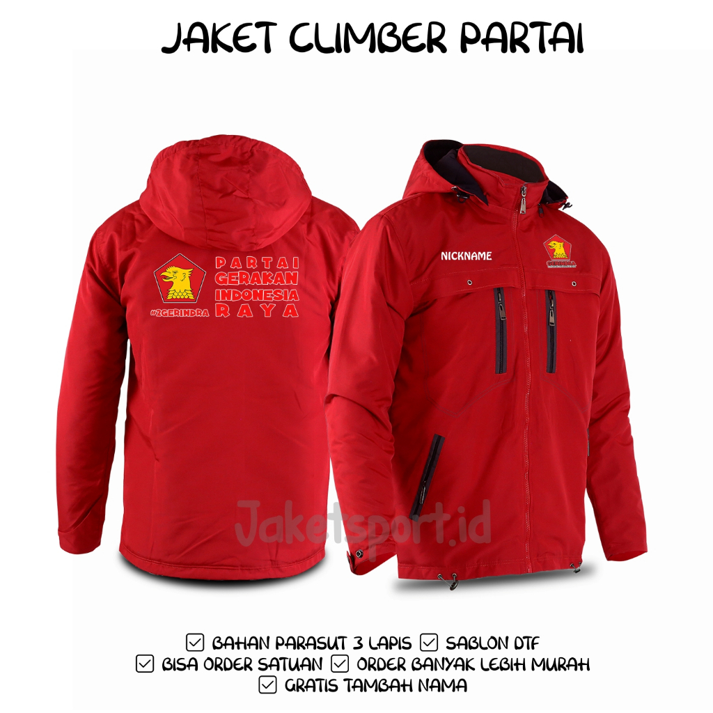Jual Jaket Partai Gerindra / Jaket Climber Tebal Tahan Angin / Jacket ...