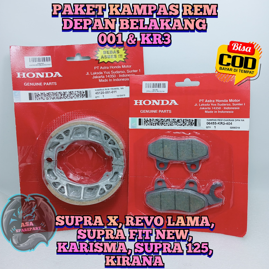 Jual PAKET KAMPAS REM BELAKANG 001 & DEPAN KR3 MOTOR Honda SUPRA X Lama , REVO LAMA , SUPRA FIT ...