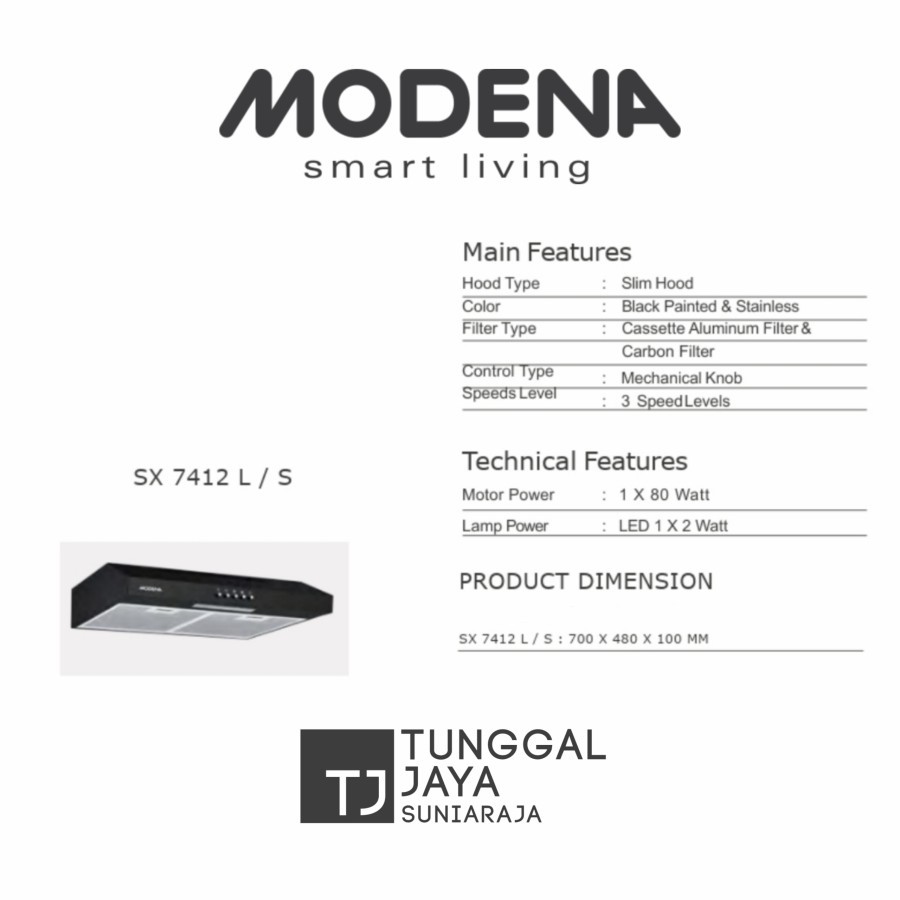 Jual Cooker Hood MODENA SX 7412 L / Exhaust Fan / Cooker Hood Kompor ...
