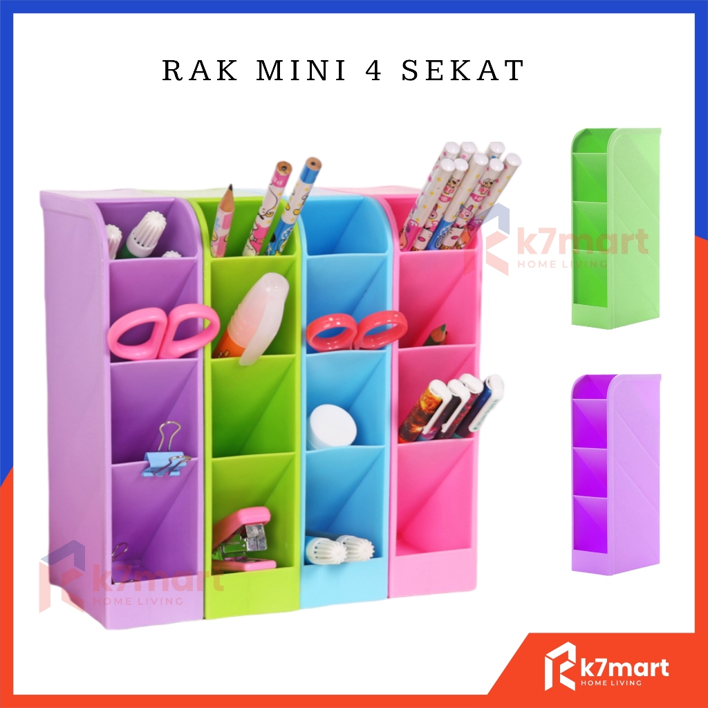 Jual K7MART RAK MINI 4 SEKAT / RAK LACI PLASTIK 4 SLOT PULPEN SPIDOL ...