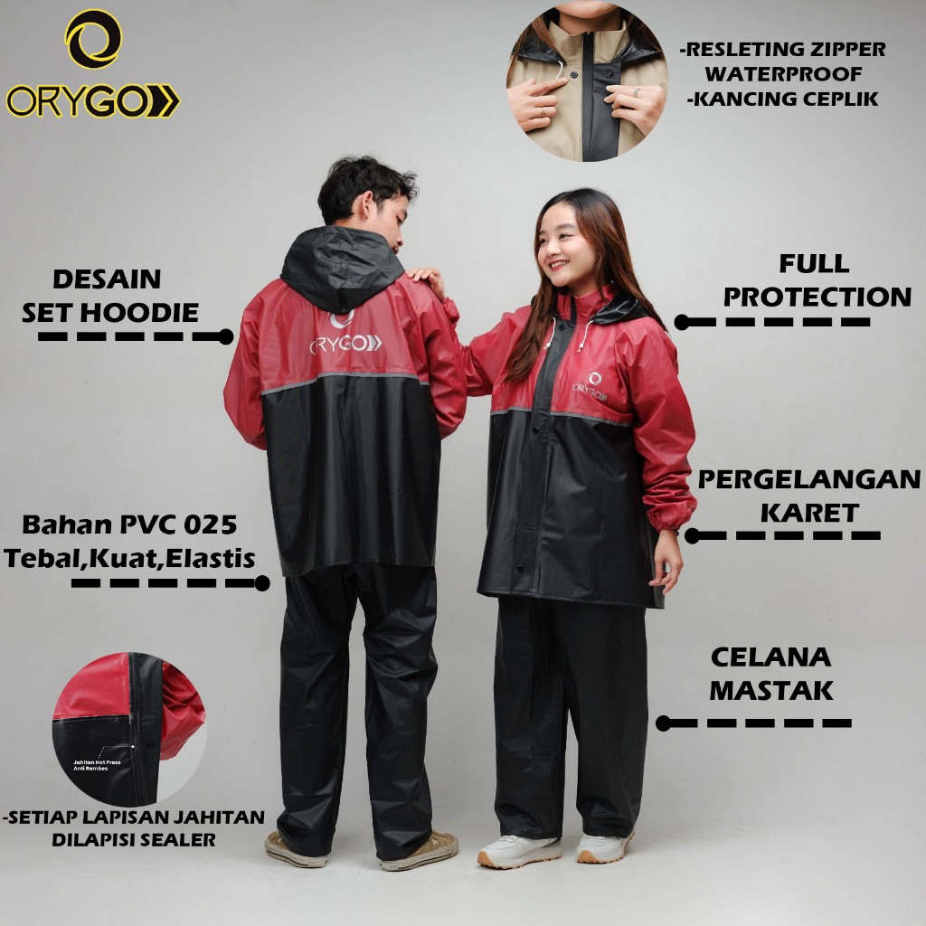 Jual JAS HUJAN SET HOODIE (PREMIUM QUALITY) by ORYGO RAINCOAT Pria & Wanita Fullpress Sealer ...
