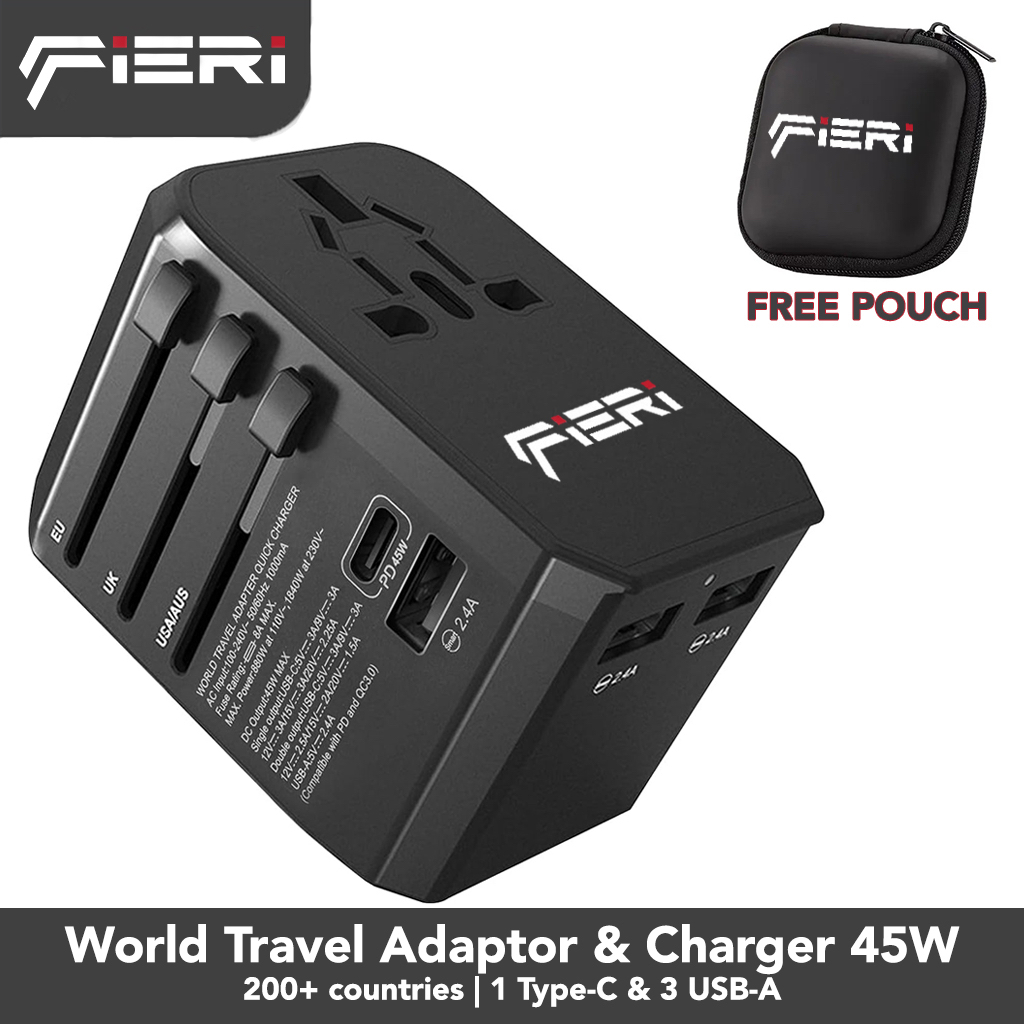 Jual Fieri World Universal Travel Adaptor Charger 45W XI2 Type C & 3 ...