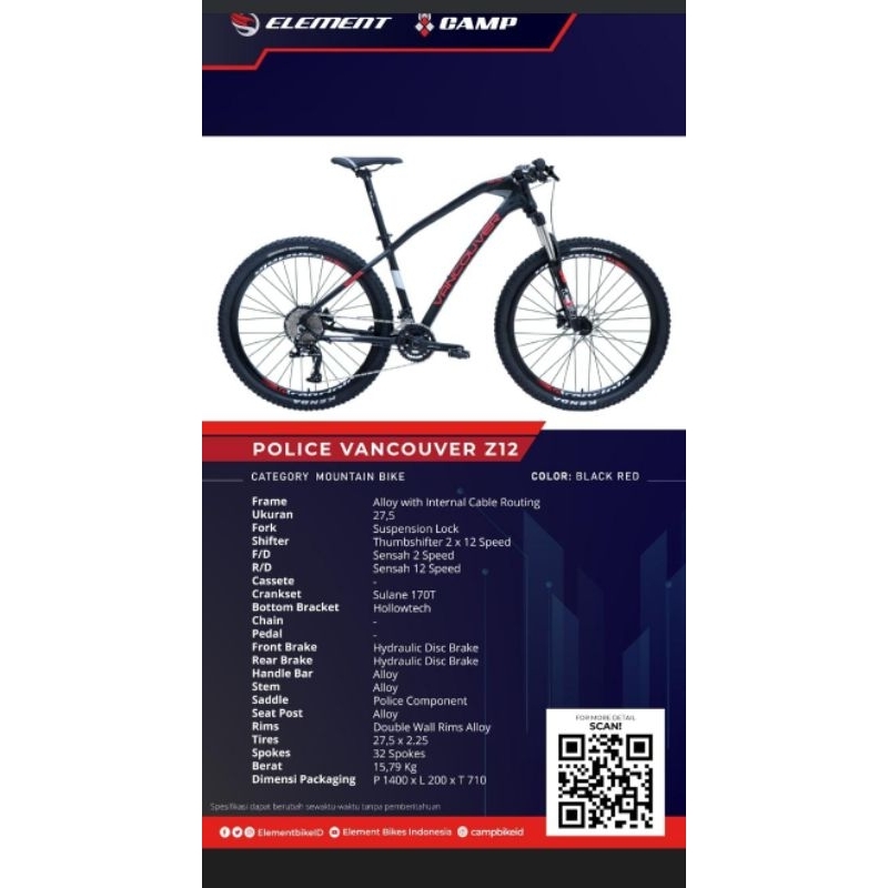 Jual sepeda gunung MTB police Vancouver Y8 Z12 by element | Shopee ...