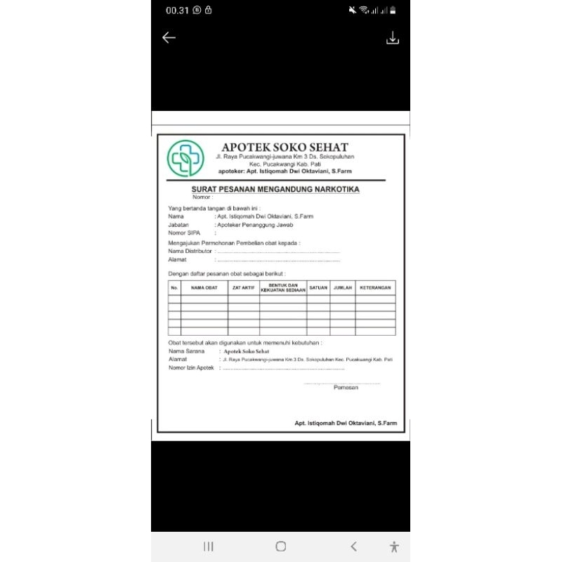 Jual surat pesanan / obat mengandung prekursor farmas / OOT / SP ...