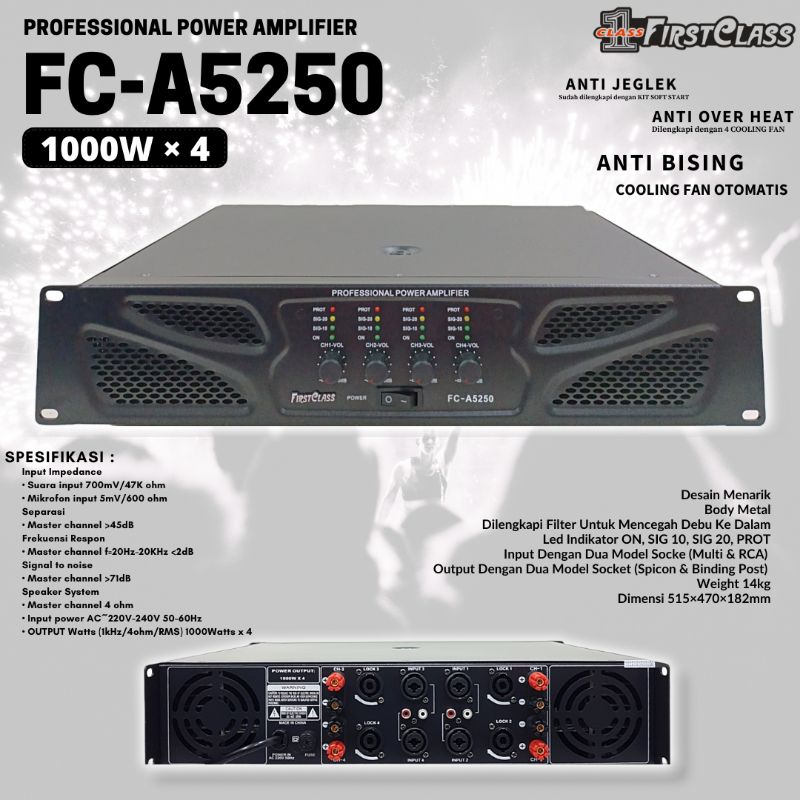 Jual Professional Power Amplifier 4 Channel Firstclass FCA 5250 | Power ...