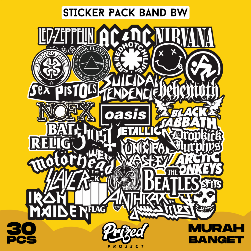 Jual Stiker Band Klasik Rock Band BLACK WHITE Music Sticker Clasic Punk ...