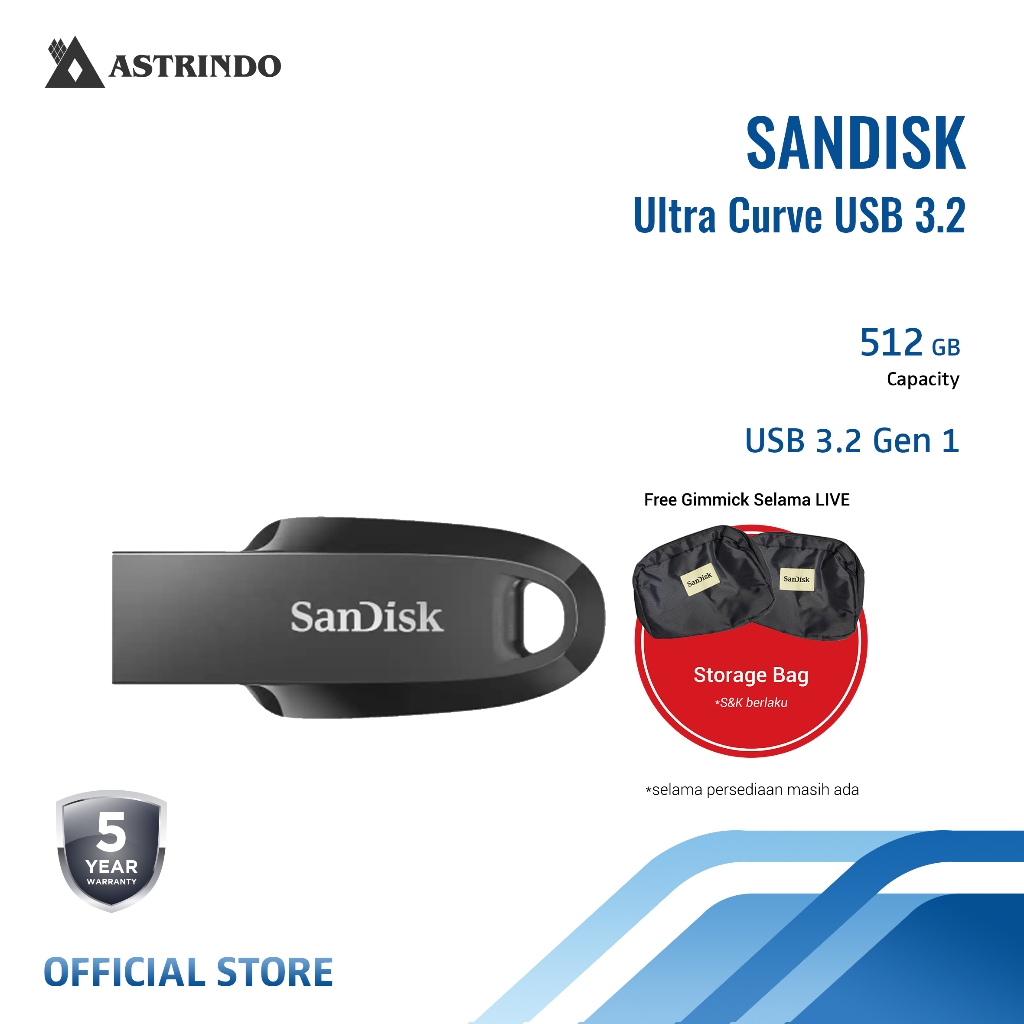 Jual Sandisk Ultra Curve USB 3.2 FlashDisk CZ550 512GB - (SDCZ550-512G ...