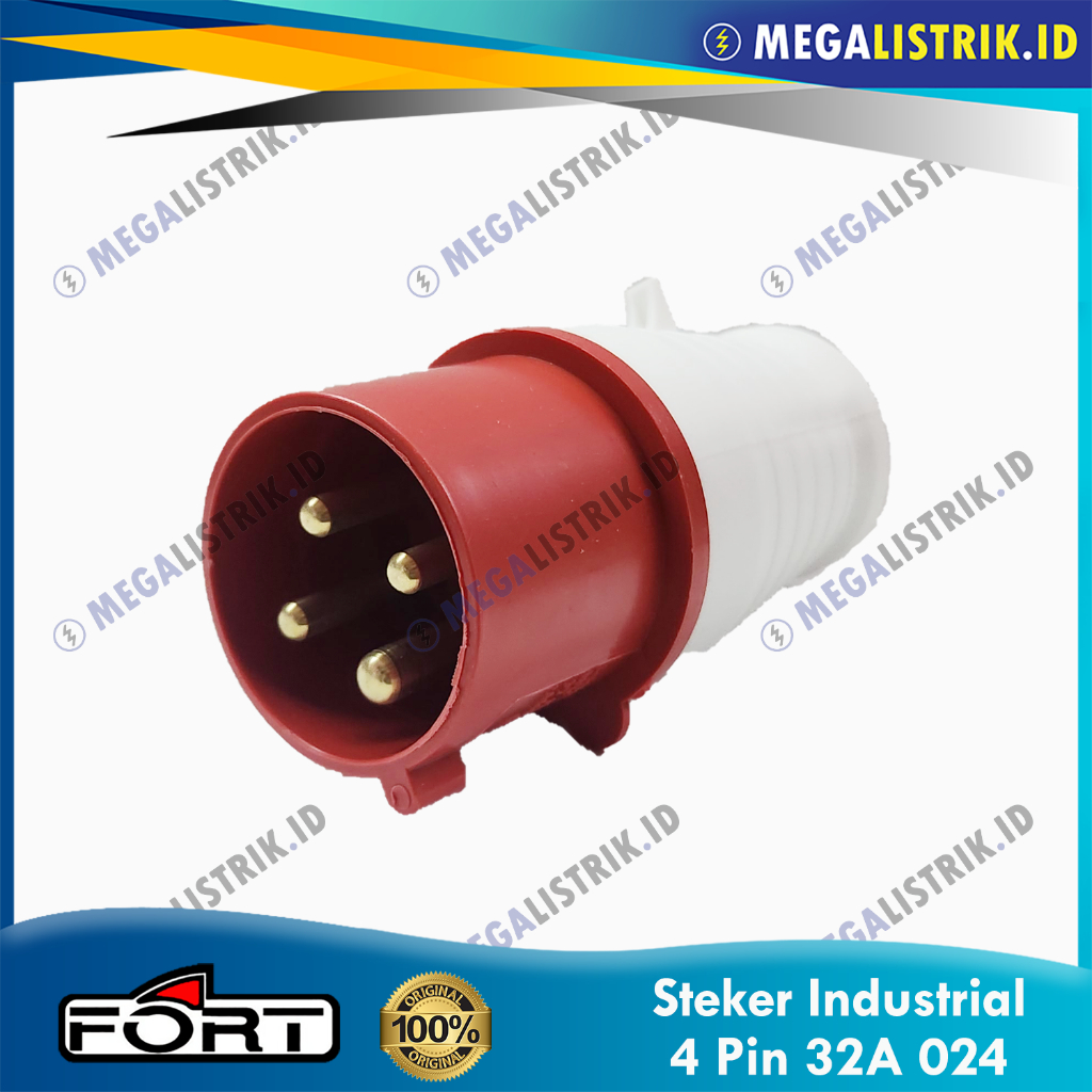Jual FORT STEKER INDUSTRIAL 4 PIN 32A / PLUG GENSET 4 PIN / KAKI 3P+E 32 AMPERE CEE 024 IP44 ...