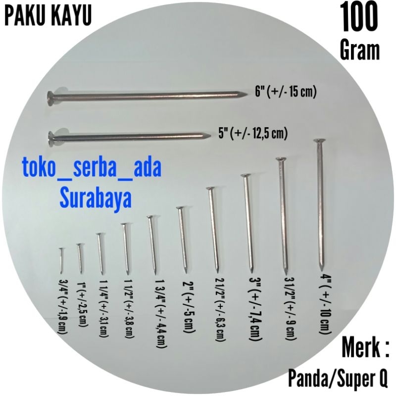 Jual Paku kayu 3/4" - 6" 100 gram Panda / Super Q 3/4", 1", 1 1/4", 1 1 ...
