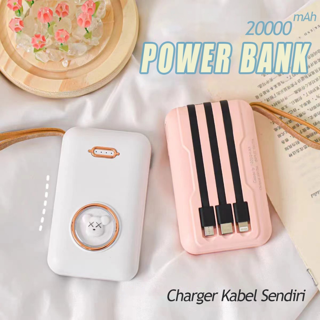 Jual Power Bank Kabel Bawaan 20000 Mah Mini Kompak Kapasitas Besar ...