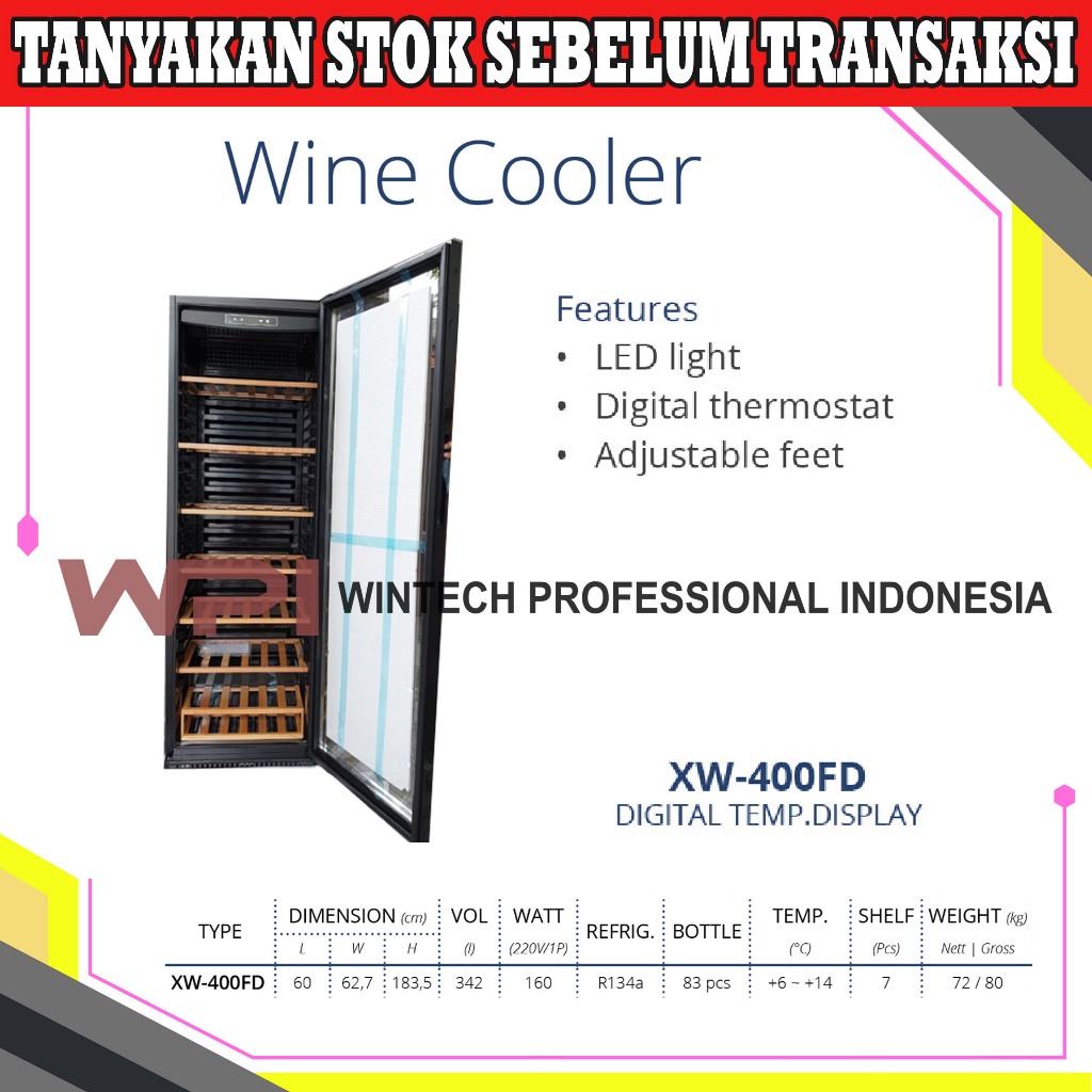 Jual Gea XW-400FD Wine Cooler Display Cooler Untuk Tempat Penyimpanan Wine Digital Temp Display ...
