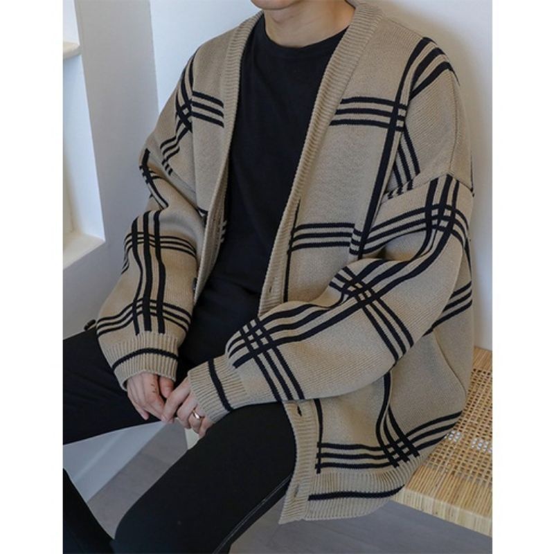Jual cardigan pria terbaru korea jumbo rajut vitage motif casual ...