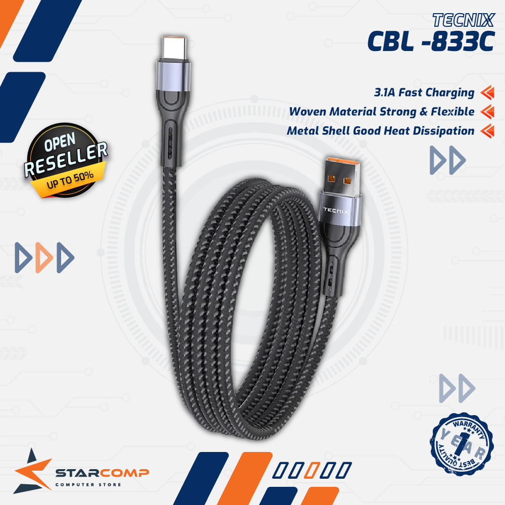 Jual Cable Data Tecnix CBL-833C Type-C 3.1A Fast Charging | Shopee ...