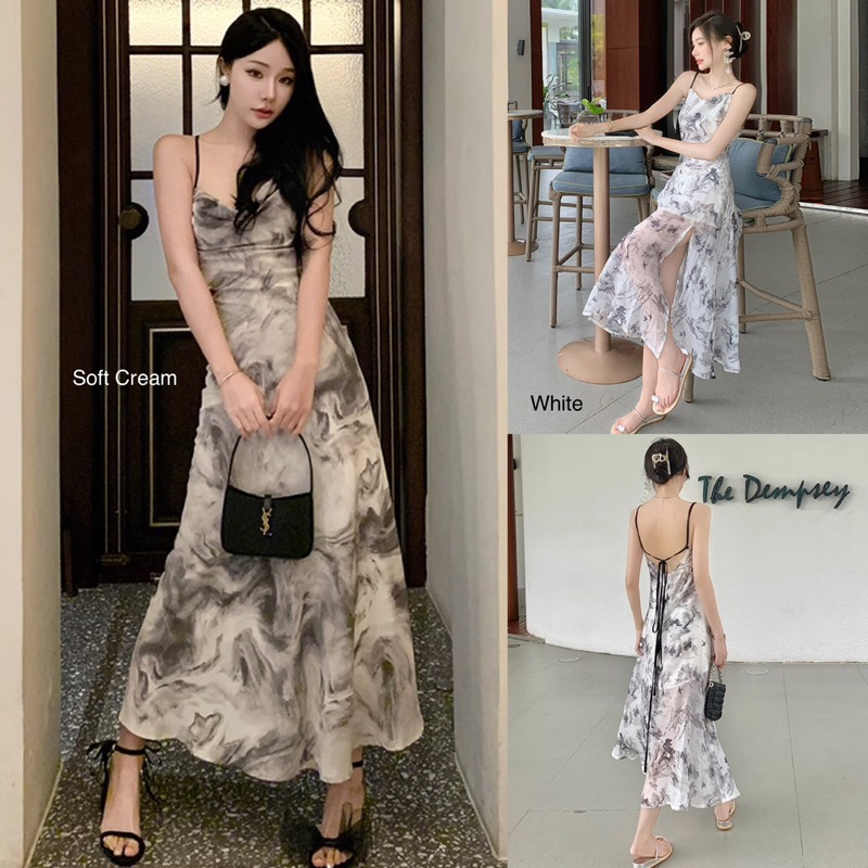 Jual D1419 MITSUKO KOREAN STYLE FLORAL VINTAGE MIDI DRESS PANTAI SEXY ...