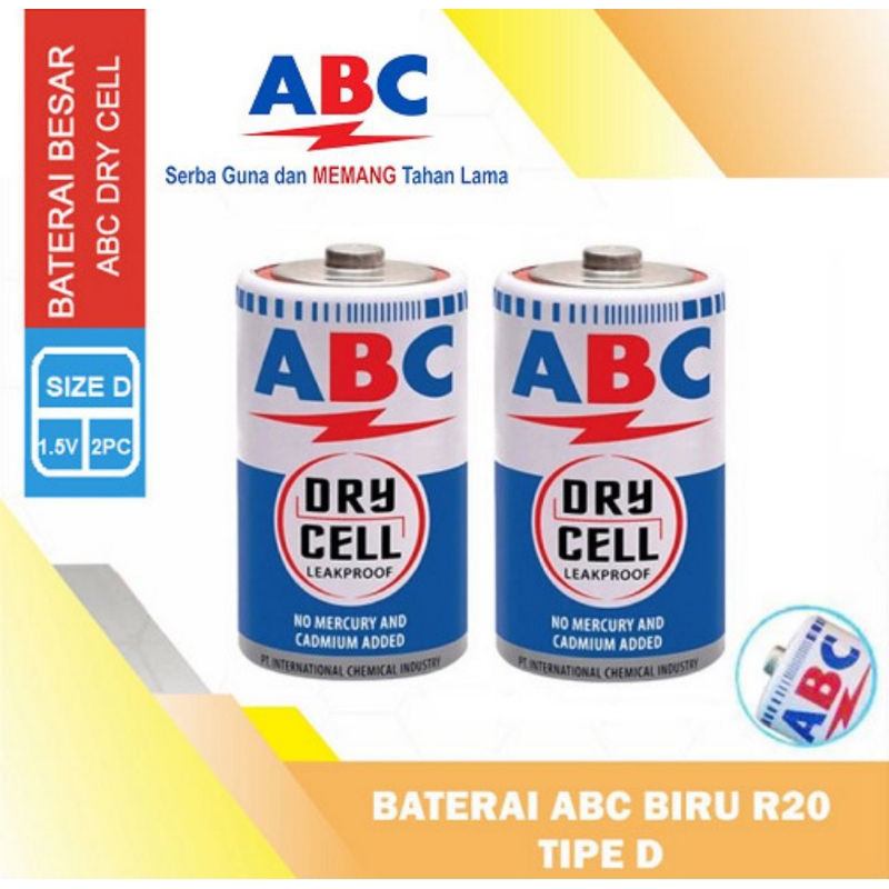 Jual Baterai/Bateray/Batere Abc Biru Besar Type R20 Isi 2pcs | Shopee ...