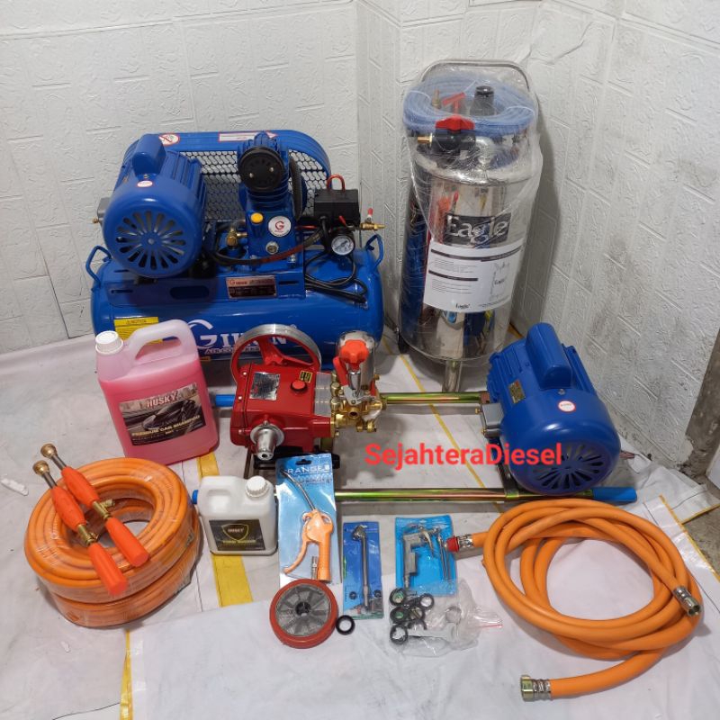Jual Paket Komplit Usaha Steam Cuci Listrik Motor Mobil Salju 20L Kompresor 1/4HP Shampoo Semir ...