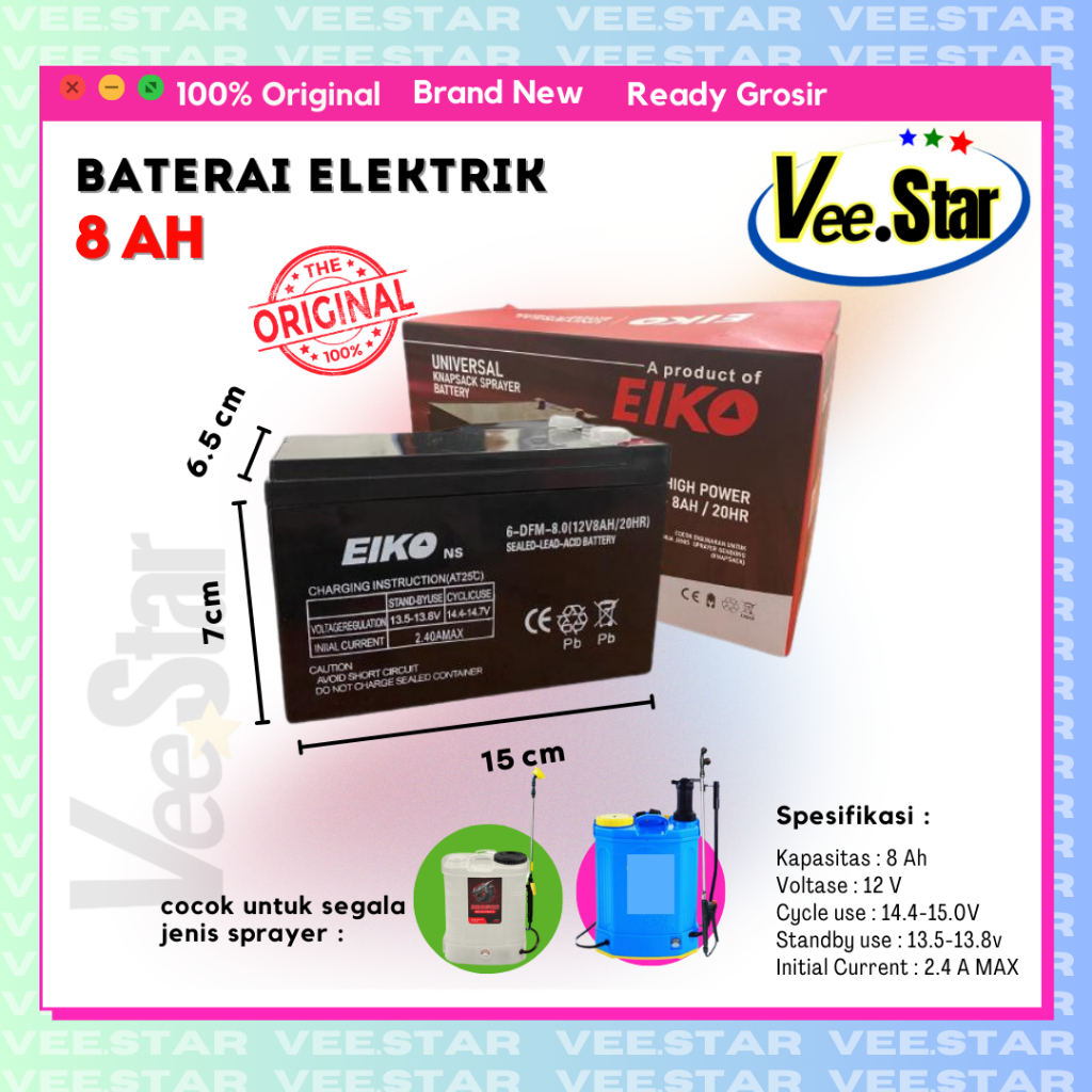 Jual Baterai Aki Sprayer Elektrik Motor 8AH / Battery Sprayer Accu Sprayer 8AH | Shopee Indonesia