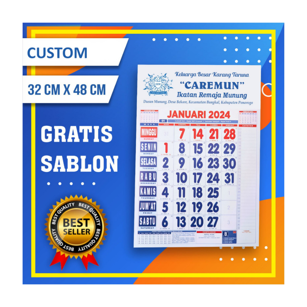 Jual KALENDER DINDING SABLON 2024 MURAH CUSTOM 12 LEMBAR CALENDER VERSI ...