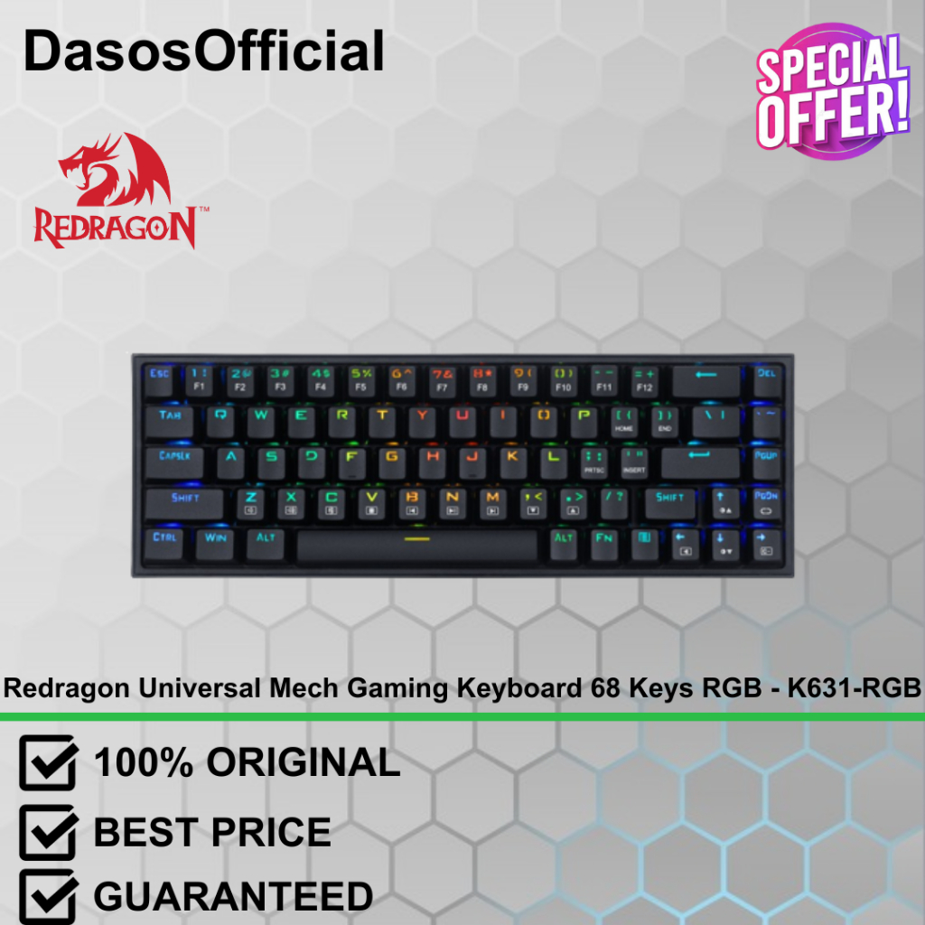 Jual Redragon Universal Mech Gaming Keyboard 68 Keys RGB CASTOR - K631-RGB | Shopee Indonesia