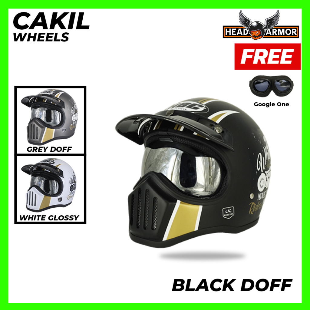 Jual Helm Cakil HBC Wheel Dengan Inner + Free Goggle | Retro Full Face ...