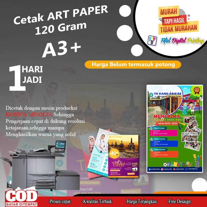 Jual Cetak Print ukuran A3+ bahan Kertas Art Paper 120 gsm | Shopee ...