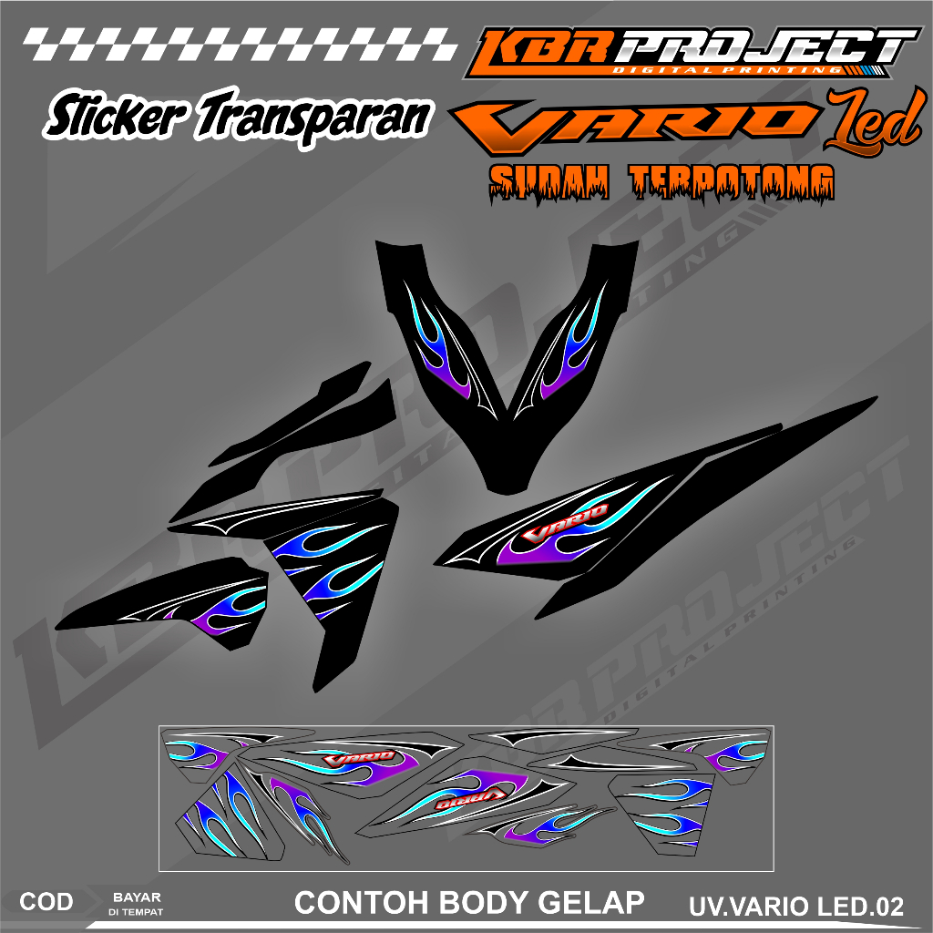 Jual Striping/Sticker vario led old 125/150 click list simpel transparan API RAINBOW 02 ...