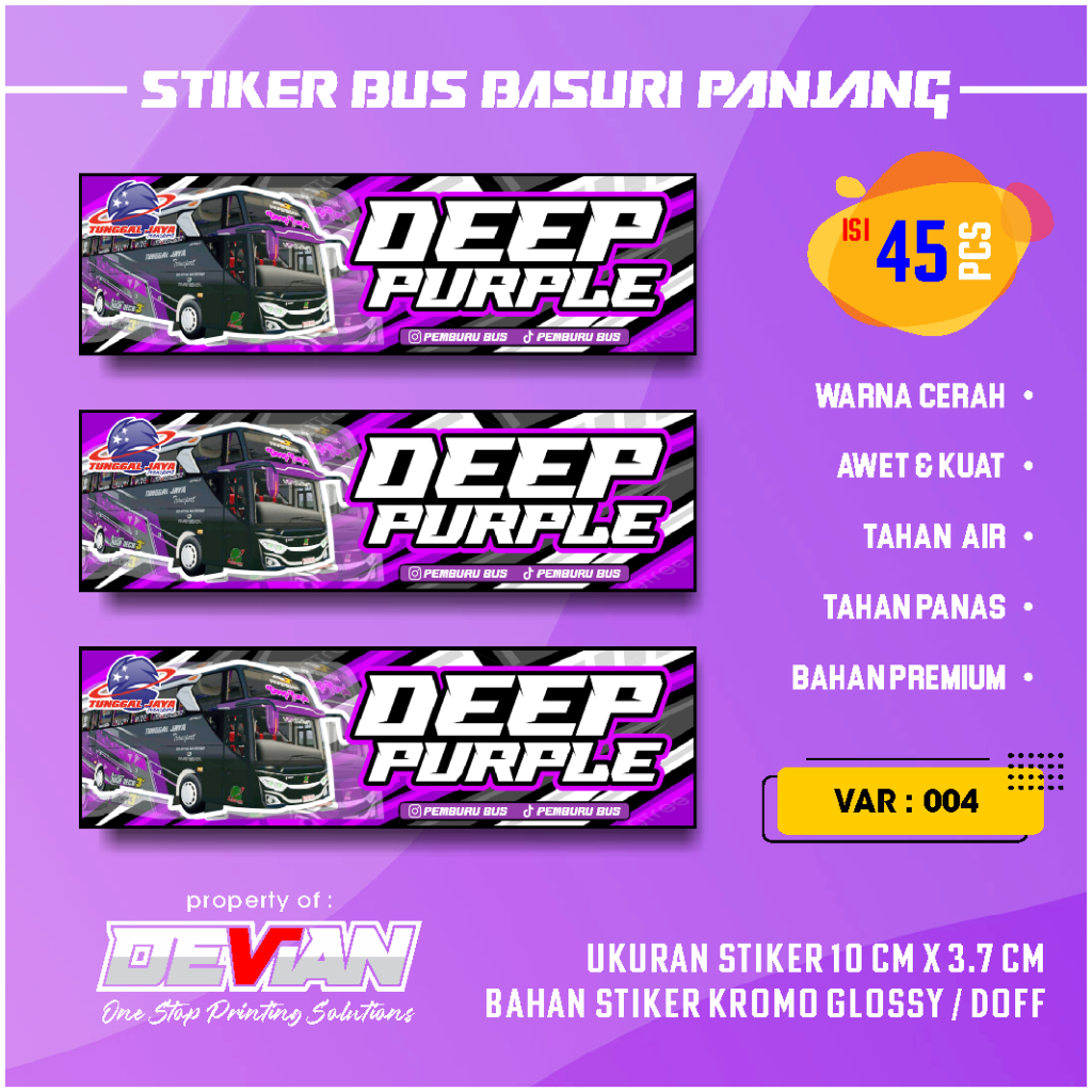 Jual stiker bus basuri DEEP PURPLE panjang [004] isi 45 pcs warna cerah ...