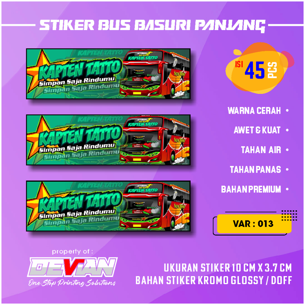 Jual isi 45 stiker BUS BASURI memanjang ( deep purple venus reborn ...
