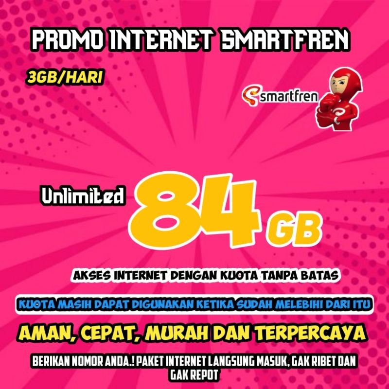 Jual PROMO INTERNET SMARTFREN - KUOTA SMARTFREN UNLIMITED ( FUP 3GB/HARI ) MASA AKTIF 28 HARI ...