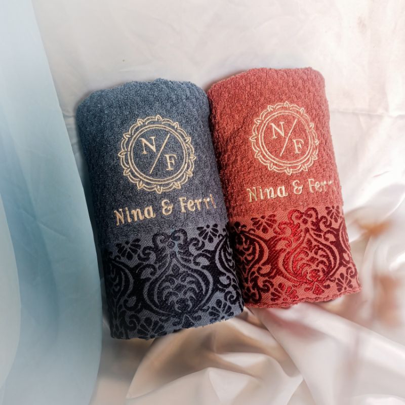 Jual 2 Handuk Couple Motif Custom Bordir/Handuk Seserahan Elegan ...