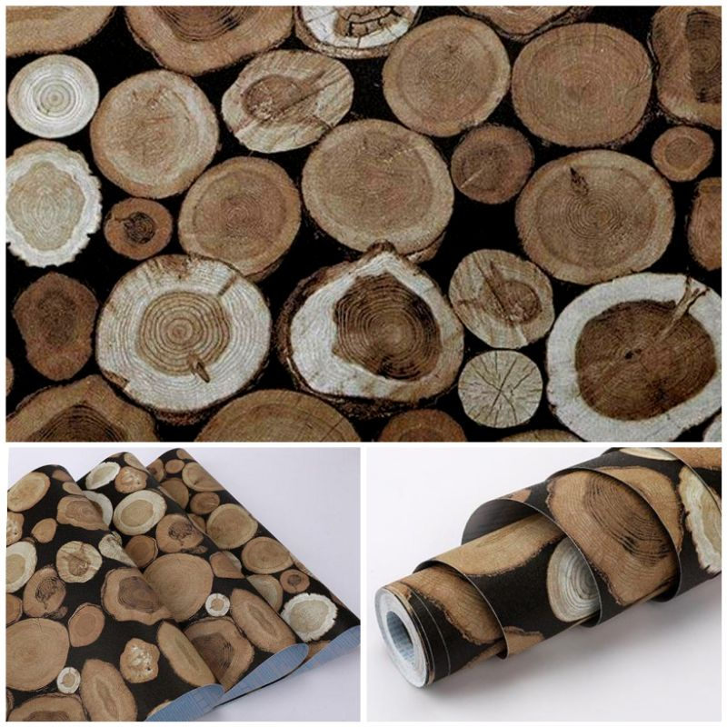 Jual WALLPAPER DINDING MOTIF KAYU BULAT COKLAT 45 CM x 9 - 10 M ...