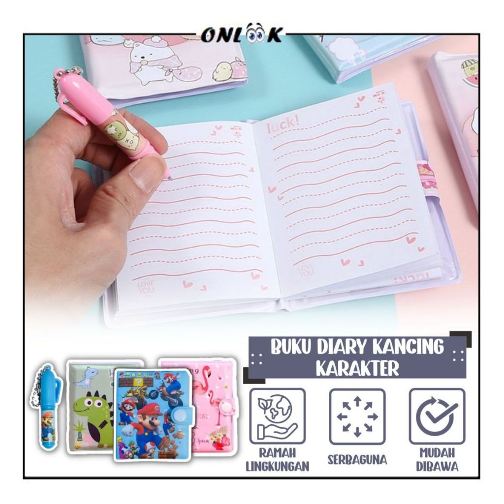Jual Buku Diary + Pulpen Kancing Karakter Imut / Notebook Mini Pen ...
