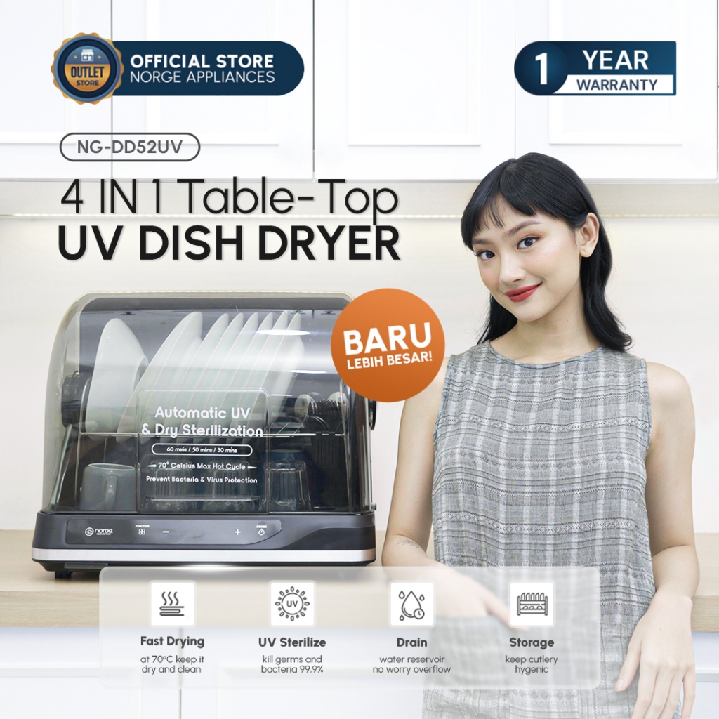 Jual NORGE 4 in 1 Table-top Dish Dryer with UV Sterilizer 52L 350W (NG-DD52UV) / Pengering Alat ...