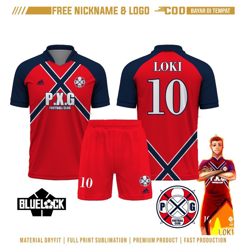 Jual Jersey Custom Anime PXG Merah Blue lock Full printing | Shopee ...