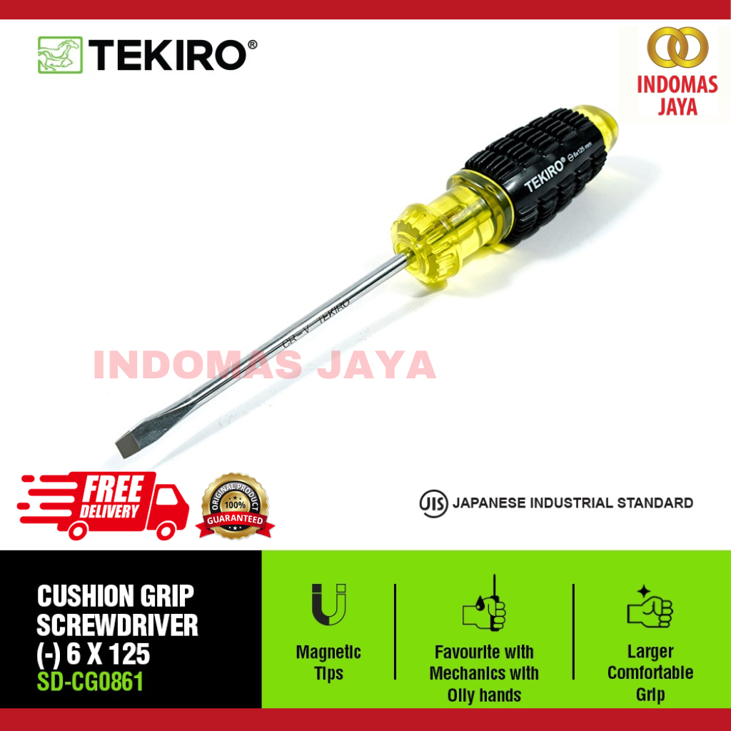 Jual TEKIRO OBENG GAGANG KARET KUNING (-) 6 X 125 /OBENG GAGANG KARET ...